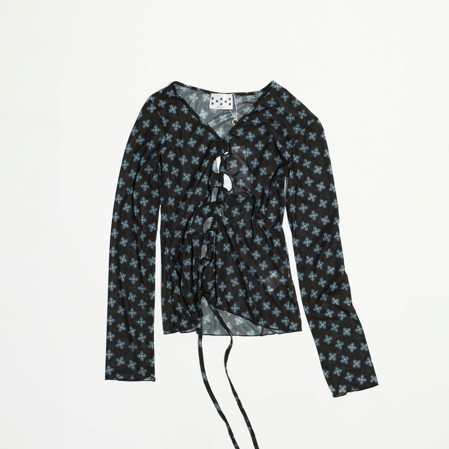 Avavav cutout mesh top floral blue